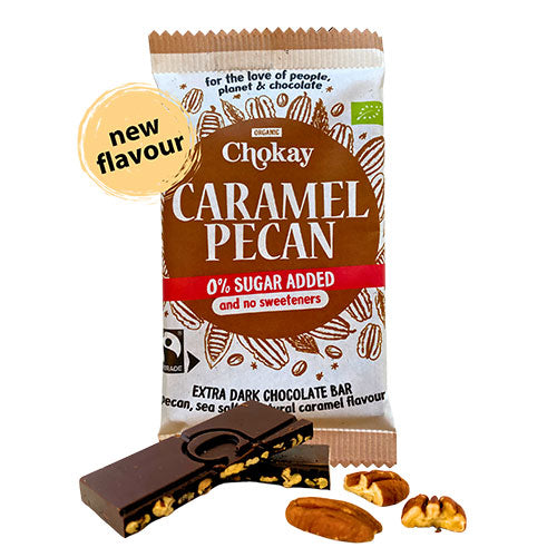 Køb Chokay Bar extra Dark Caramel Pecan 65% Øko 70 g - Mecindo – Mecindo.dk