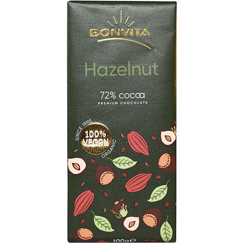Køb BonVita Chokolade mørk hasselnød 71% Økologisk 100 g - Mecindo ...